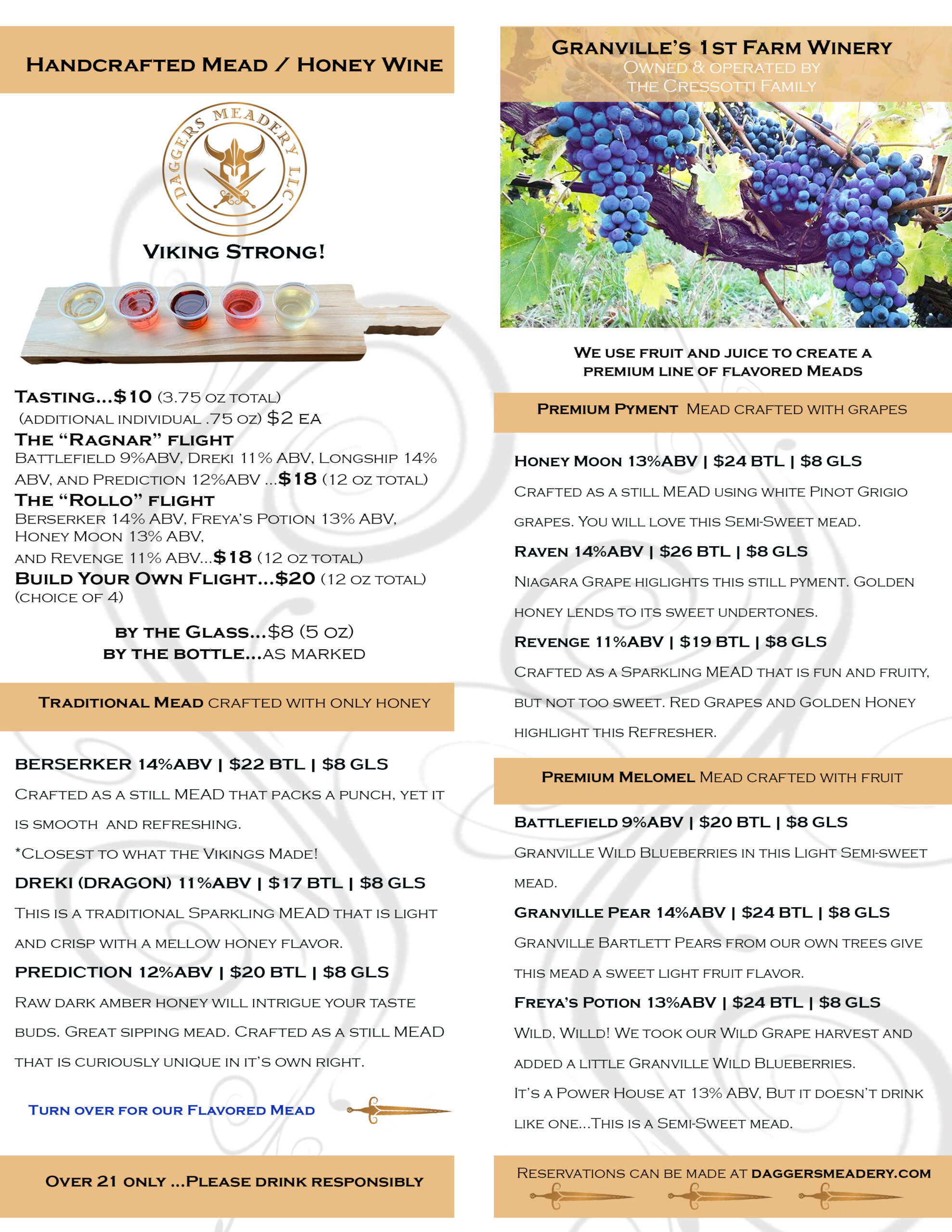 Mead Menu – Handcrafted Honey Wine